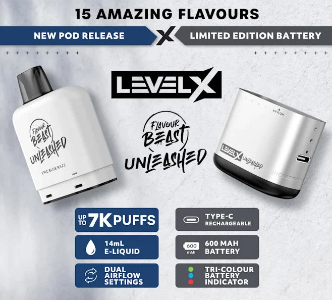 Flavour Beast Level X(7K), BOOST(15K), G2(25K) and disposable Pod/Batt ...